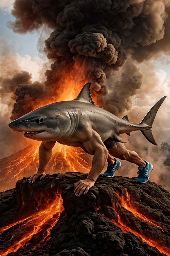 AI-Generated Shark Doing Push Ups, Volcanic Ash Lava Images/Videos ...