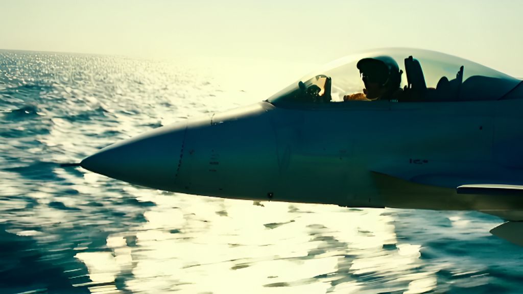 AI-Generated Cinematic Supersonic Fighter Jet Swooping Low Over Sea ...