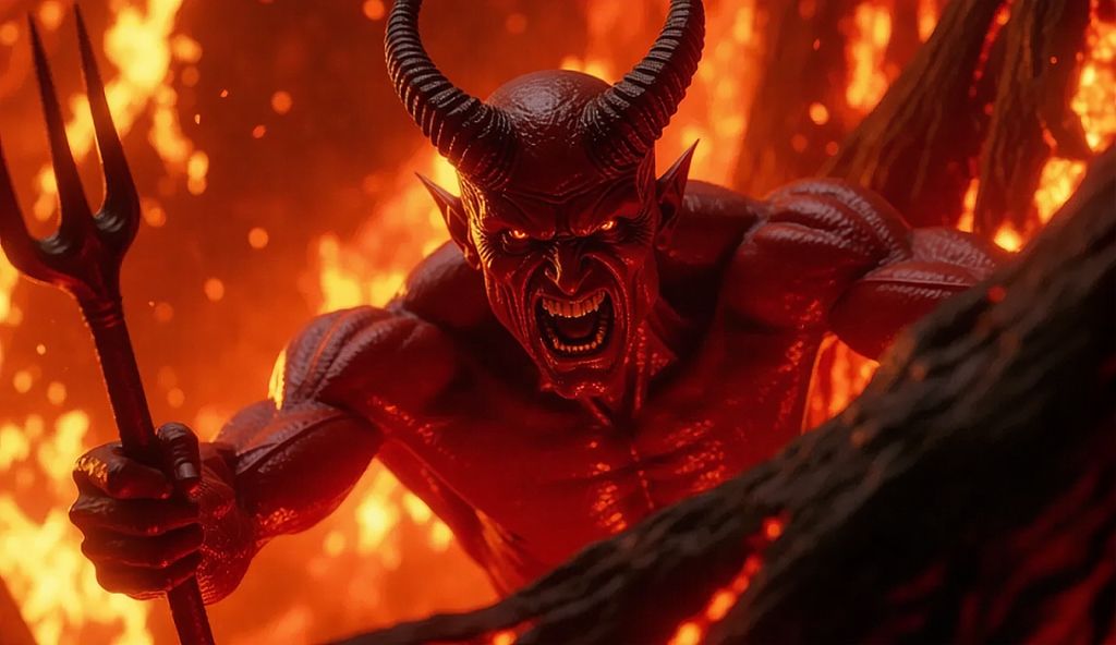 AI-Generated Fiery Crimson Devil & Hellish Landscape Hyper-Realistic ...