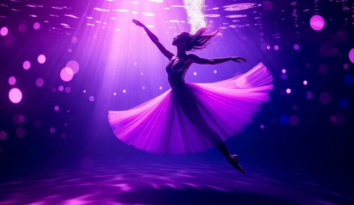 Surreal underwater ballet dancer, composed of shimmering water and ...