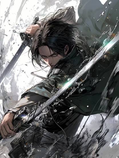 A young man with dark hair and striking blue eyes stands firmly on a ...