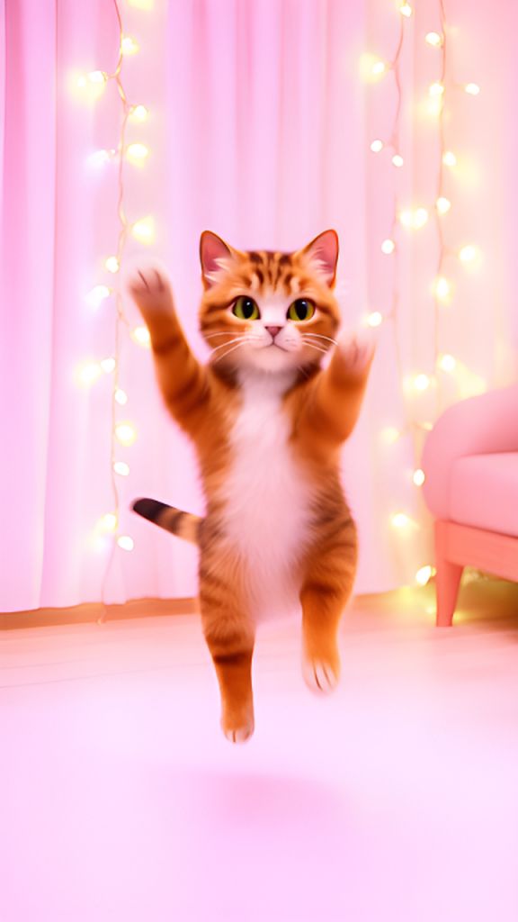AI-Generated Whimsical Cat Dance Video with Fairy Lights & Pastel Room ...